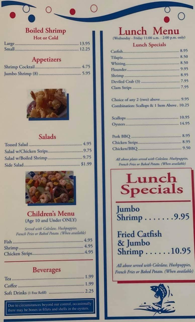 Menu at Hudson Bay Seafood restaurant, Fayetteville, 2816 Ramsey St