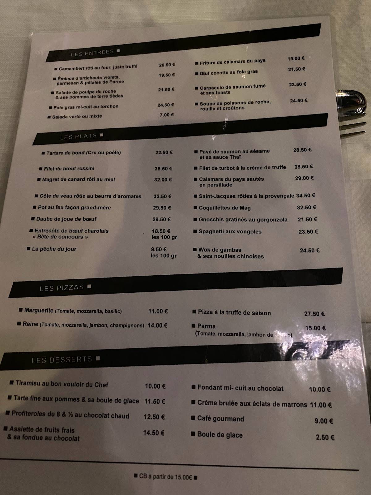 Menu au Huit et Demi restaurant Monaco, Monaco