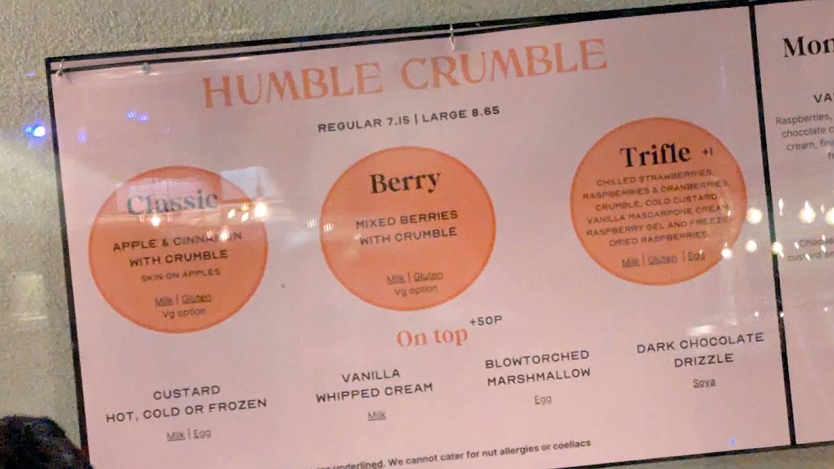 Menu at Humble Crumble Camden Market desserts, London
