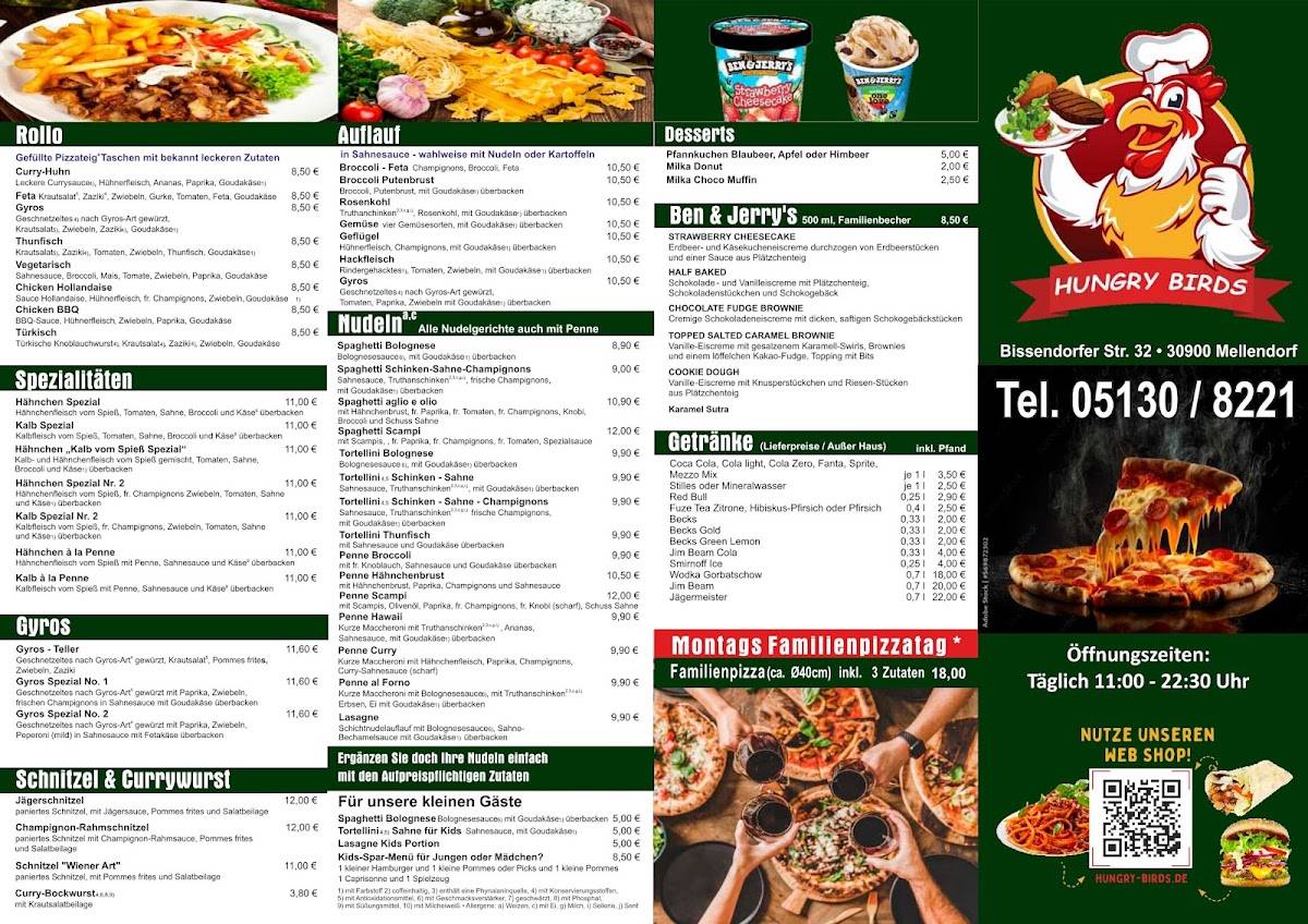 Speisekarte von Hungry Birds Wedemark pizza, Wedemark