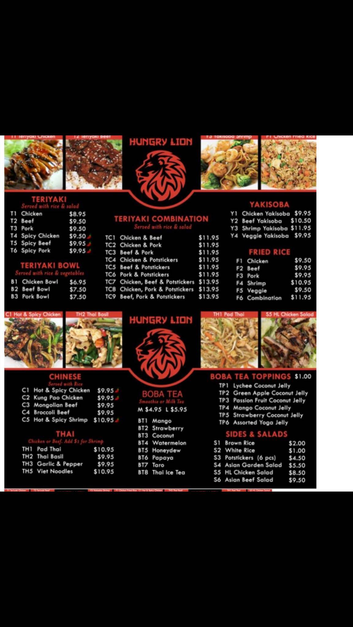 Menu at Hungry Lion Asian Cuisine restaurant, Woodburn