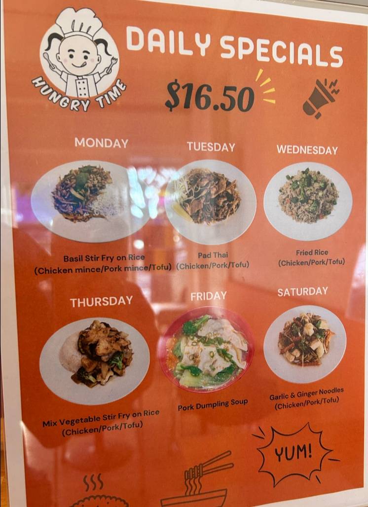 Menu at Hungry Time restaurant, Auckland