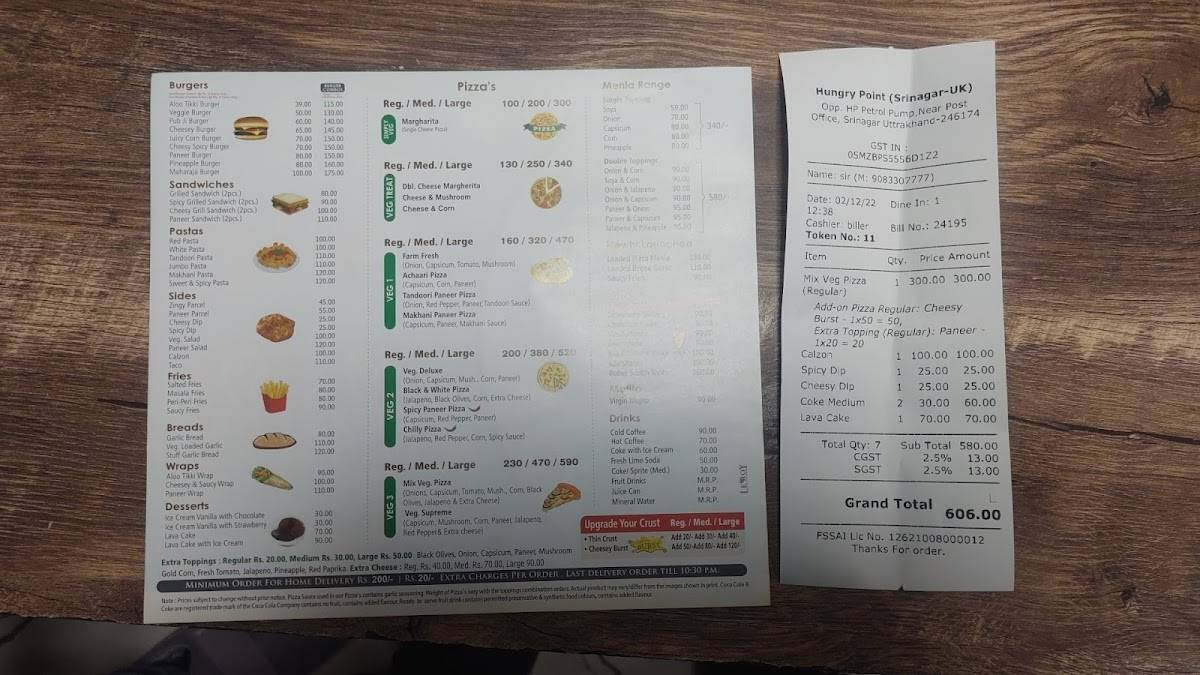 Menu at Hungry Point, Jodhan