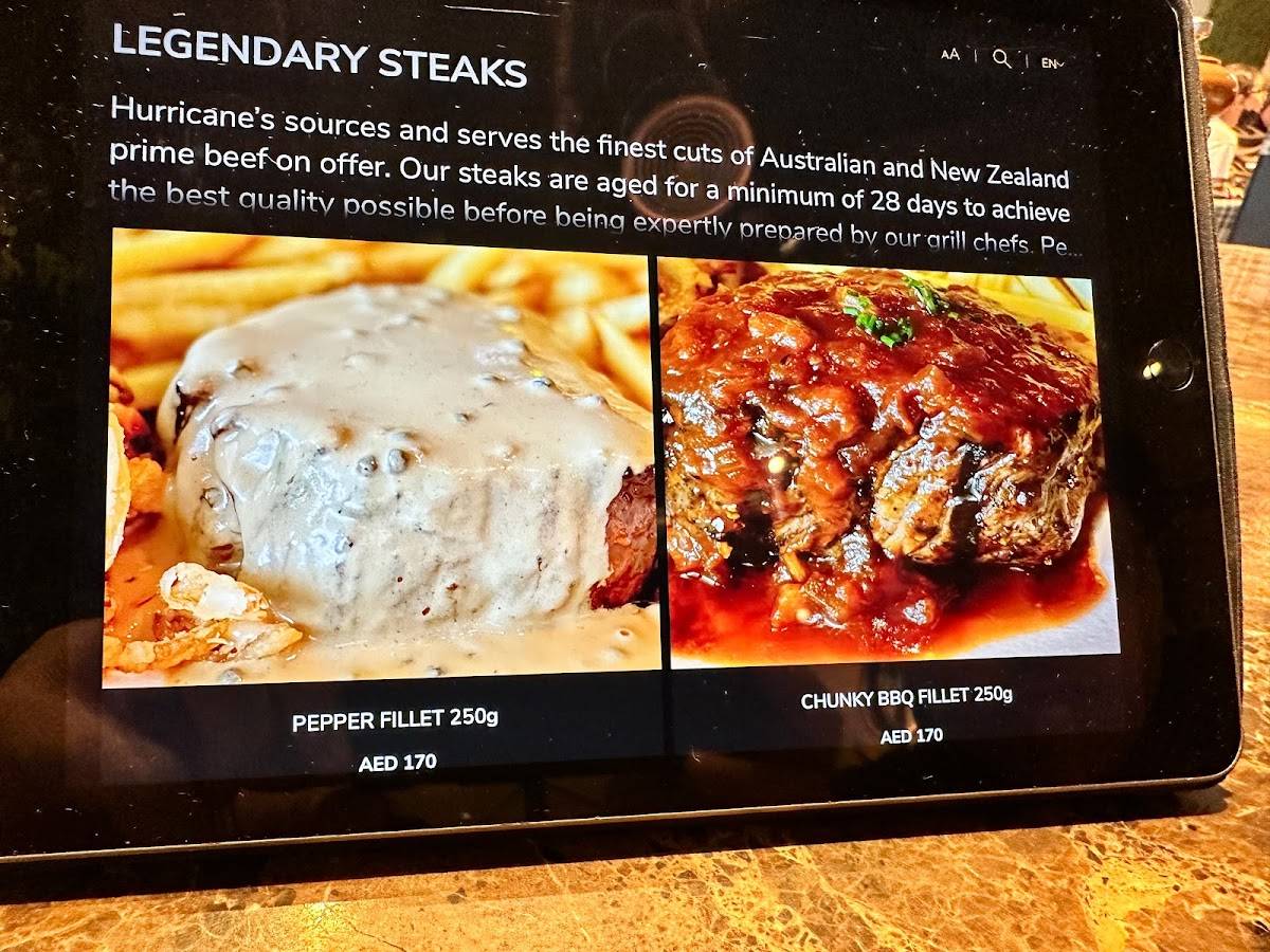 Menu at Hurricane’s Grill Dubai Mall steakhouse, Dubai