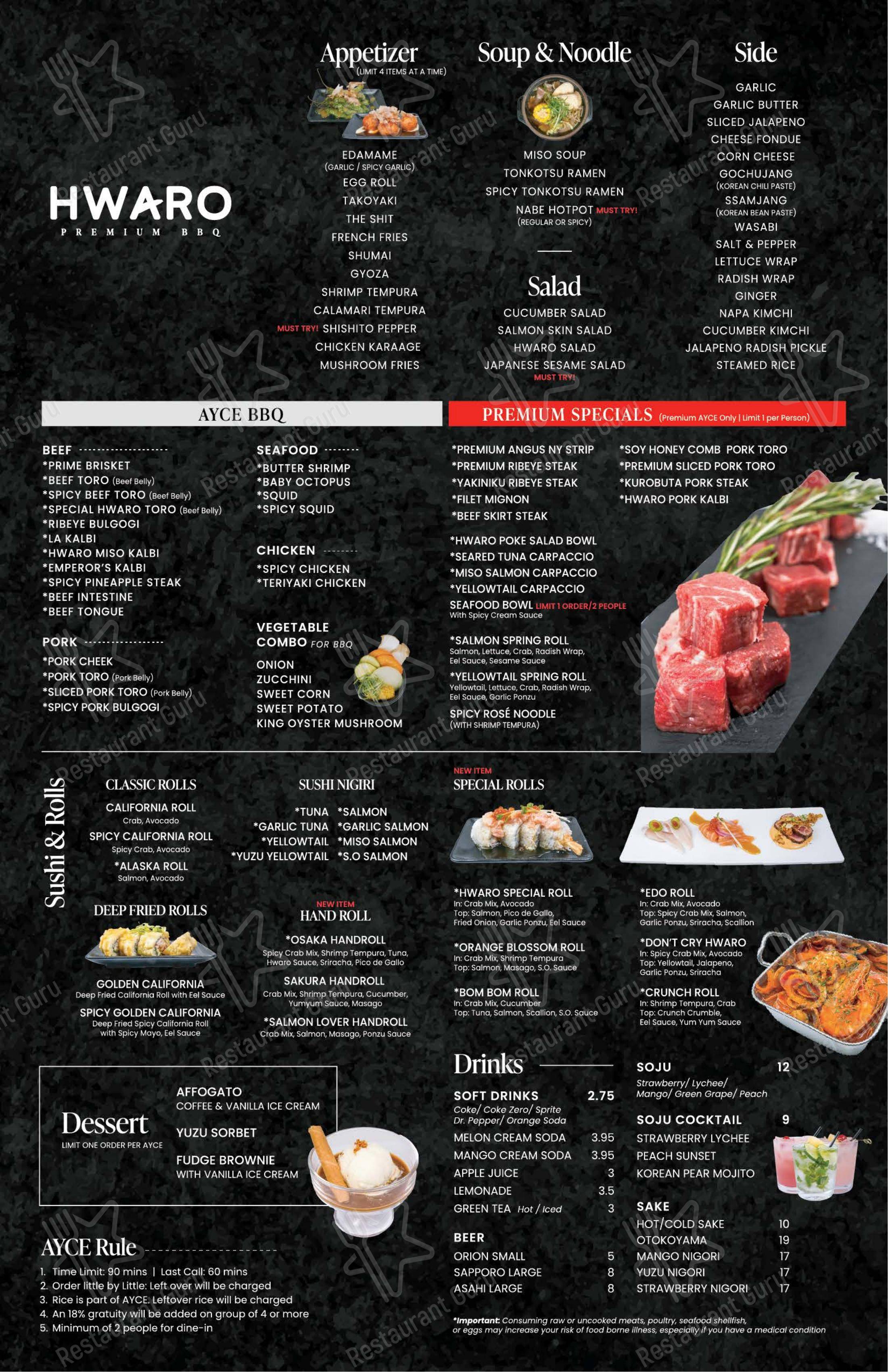 Menu at Hwaro 1 AYCE KBBQ & SUSHI, Las Vegas