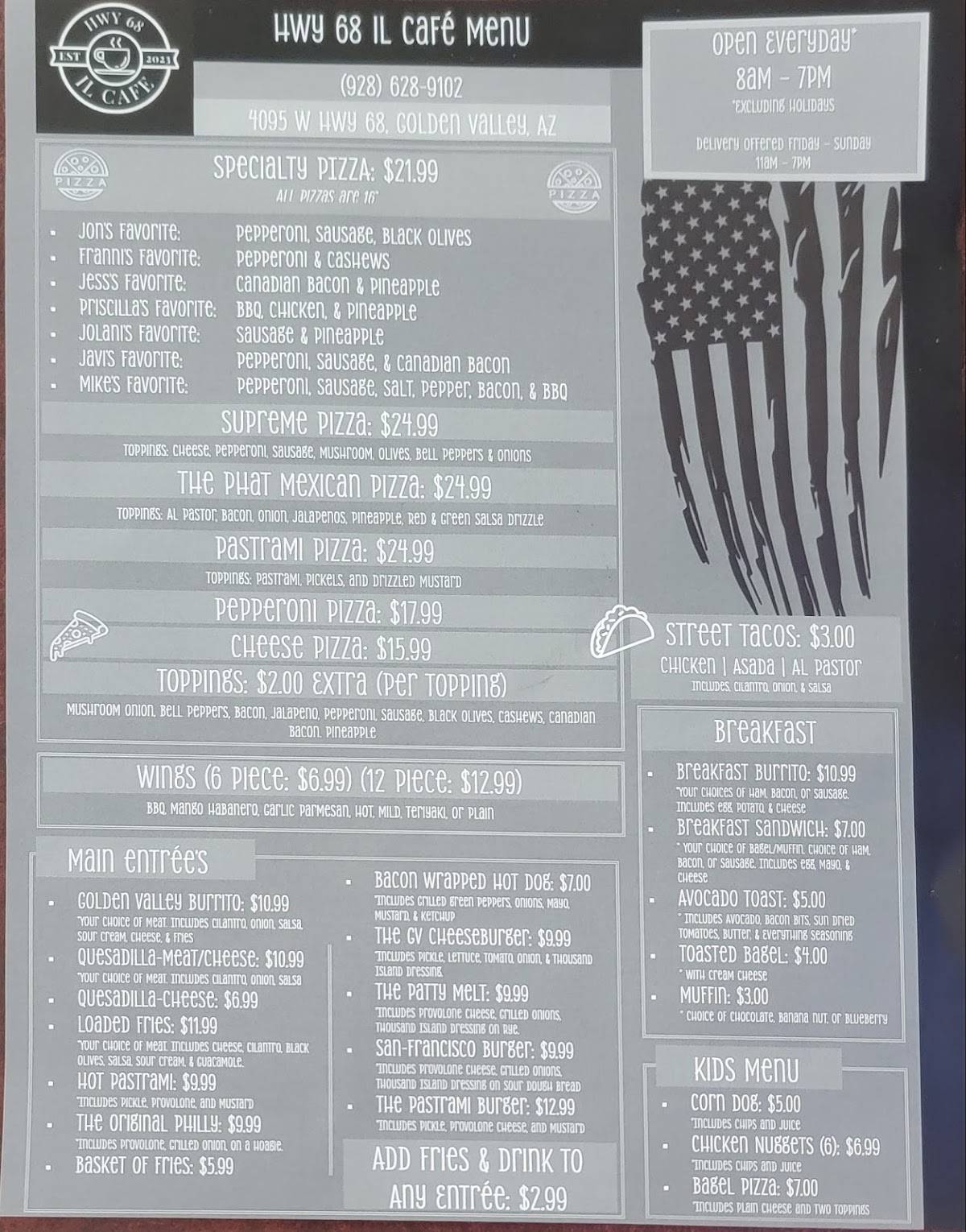 Menu at Hwy 68 IL Cafe, Golden Valley