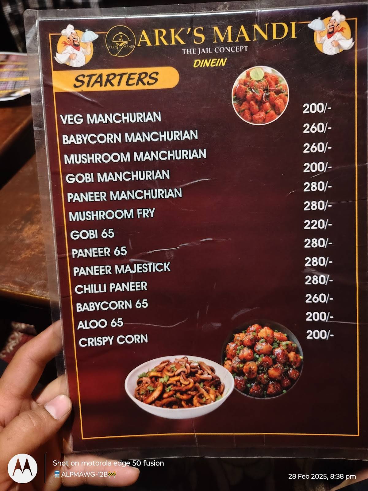 Menu at ARKS ARABIAN MANDI ( THE JAIL CONCEPT ), Hyderabad