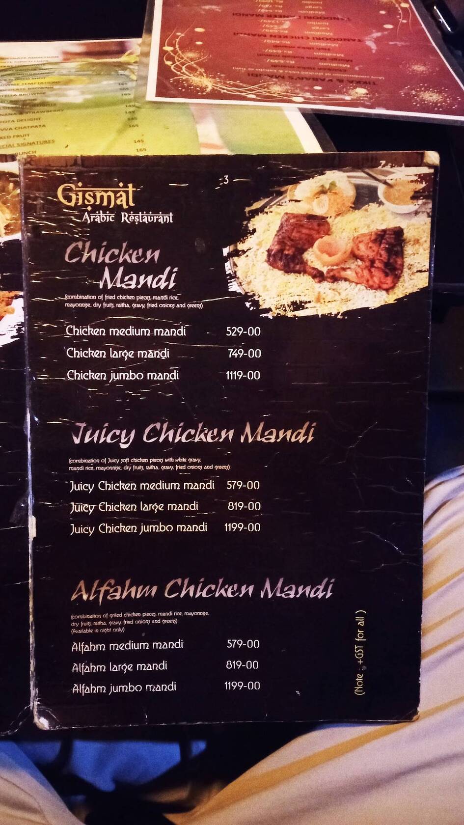 Menu at Gismat Jail Mandi Kondapur, Hyderabad