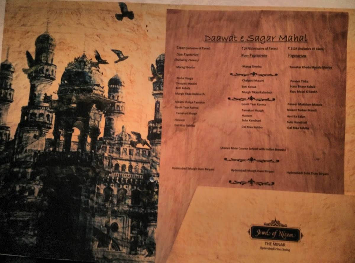Menu at Jewel of Nizam - The Minar, Hyderabad, The Golkonda Resort