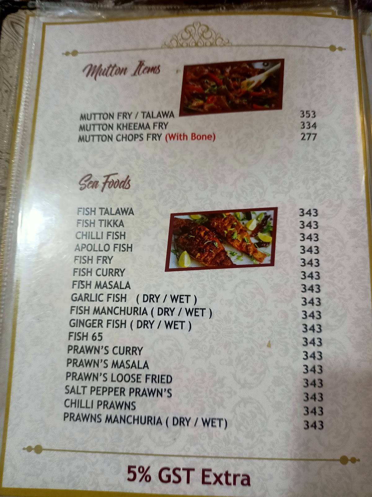 Menu at Meridian Restaurant, Hyderabad, 6-3-697