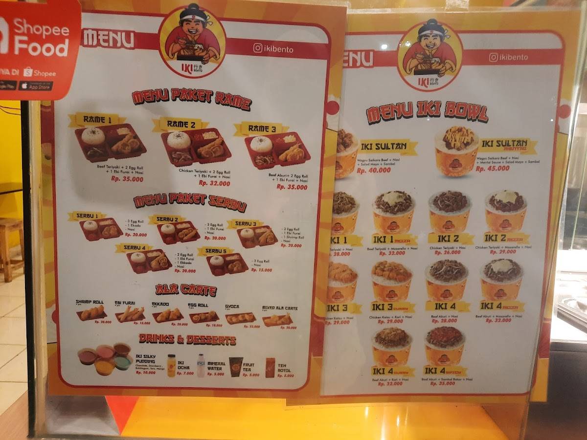 Menu at IKI Bento Cakung restaurant, East Jakarta