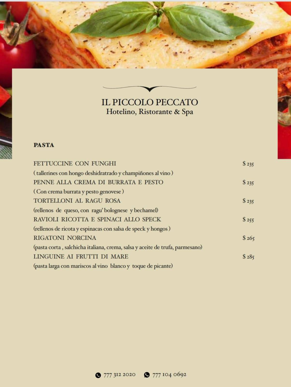 Carta del restaurante IL PICCOLO PECCATO, Cuernavaca