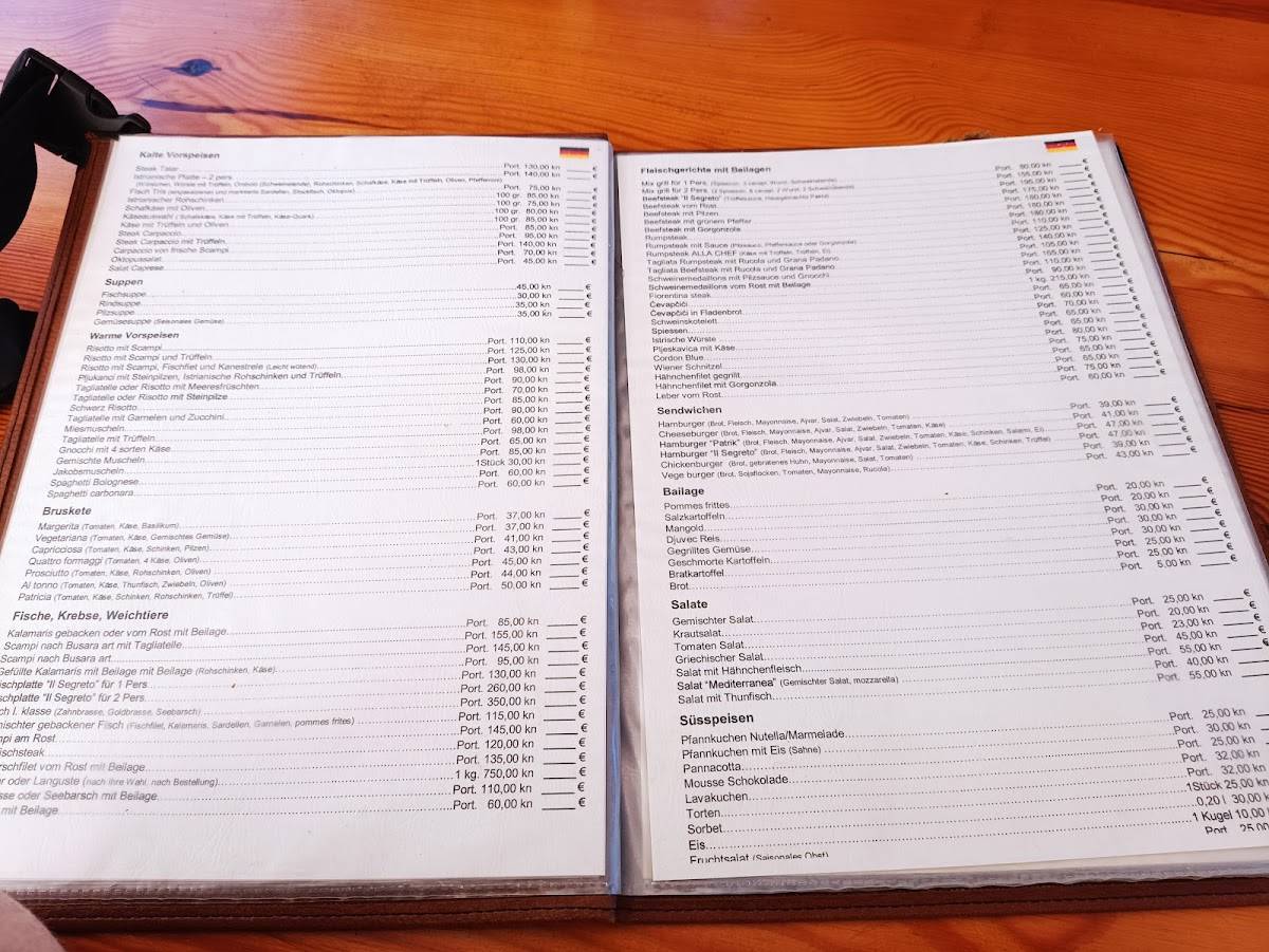 Menu da "IL SEGRETO" Restaurant & beach bar - Vrsar, Vrsar
