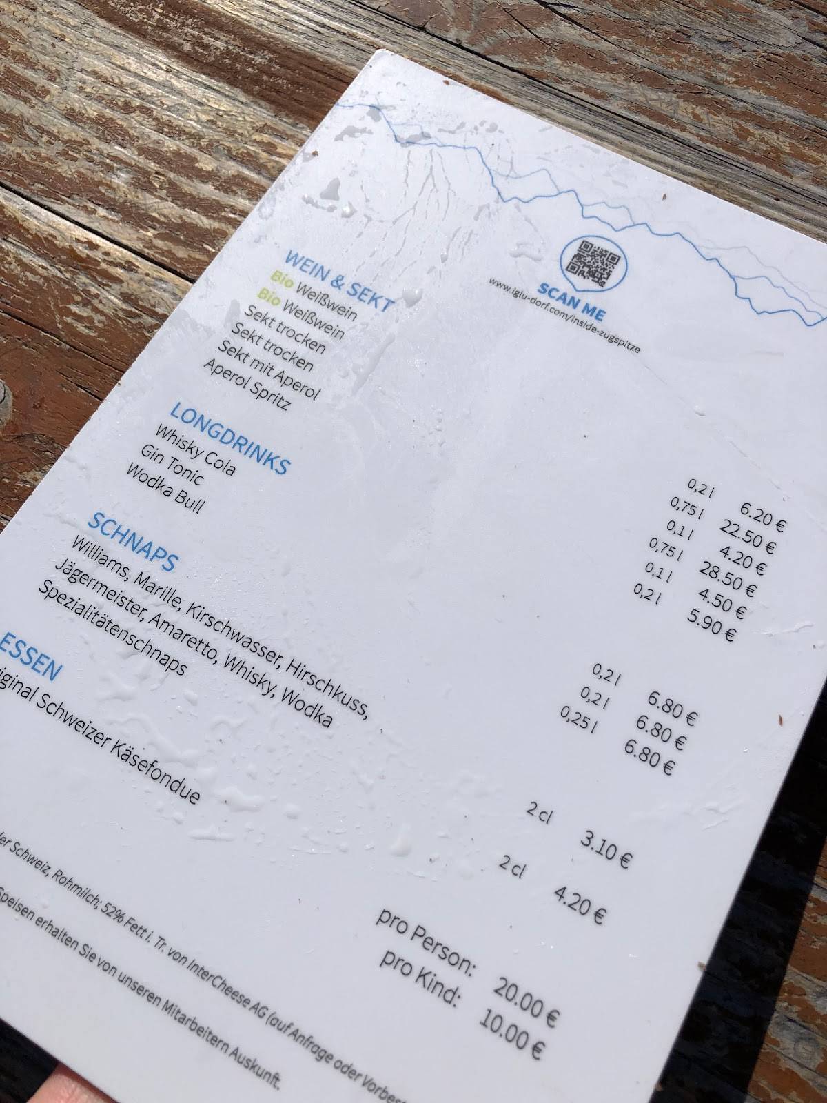 Speisekarte von Iglu-Dorf - Zugspitze pub & Bar, Garmisch-Partenkirchen