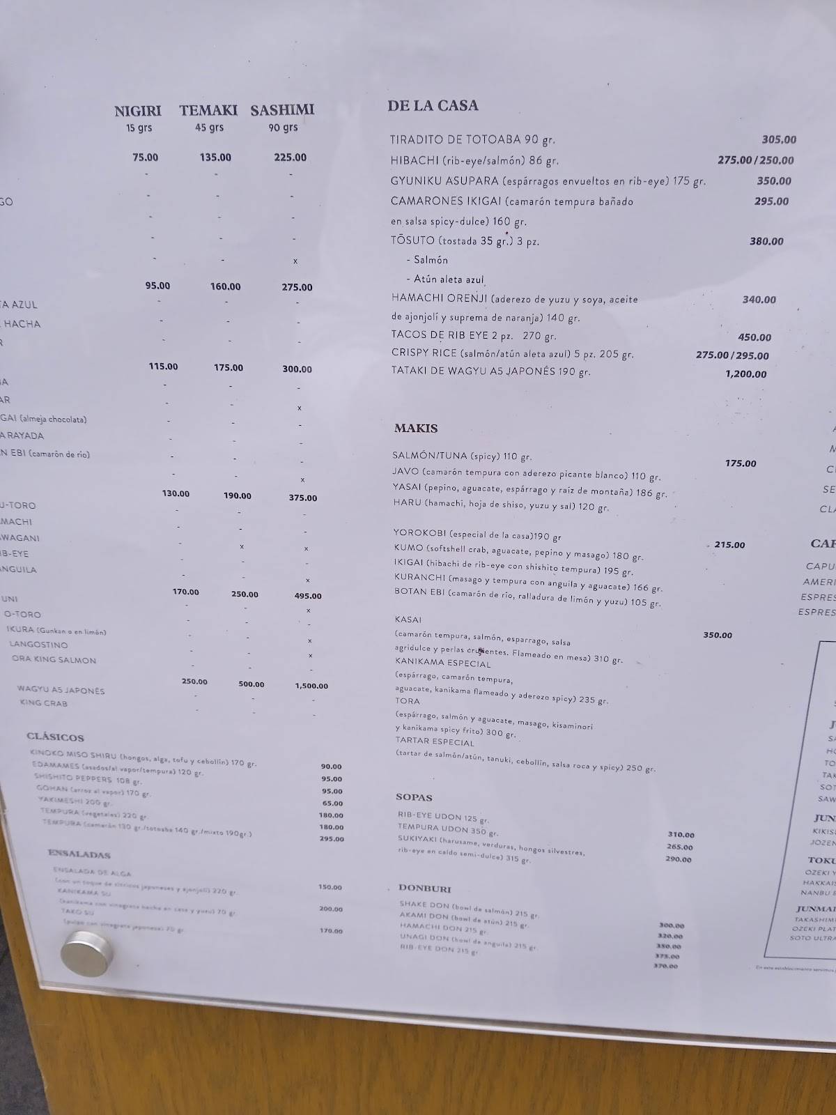 Menu at Ikigai restaurant, Ciudad López Mateos, Sierra Leona 910