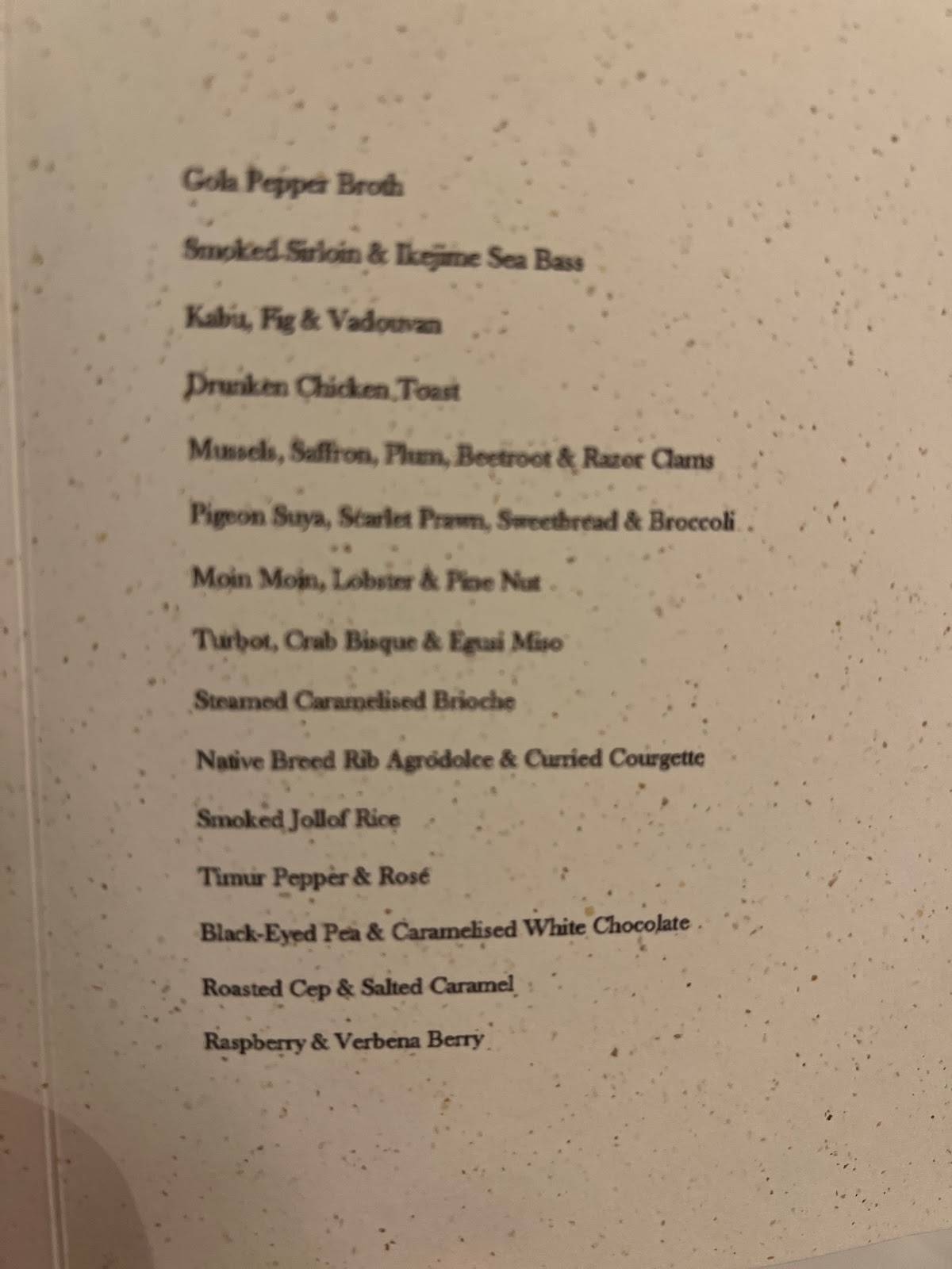 Menu at Ikoyi pub & bar, London, 180 Strand
