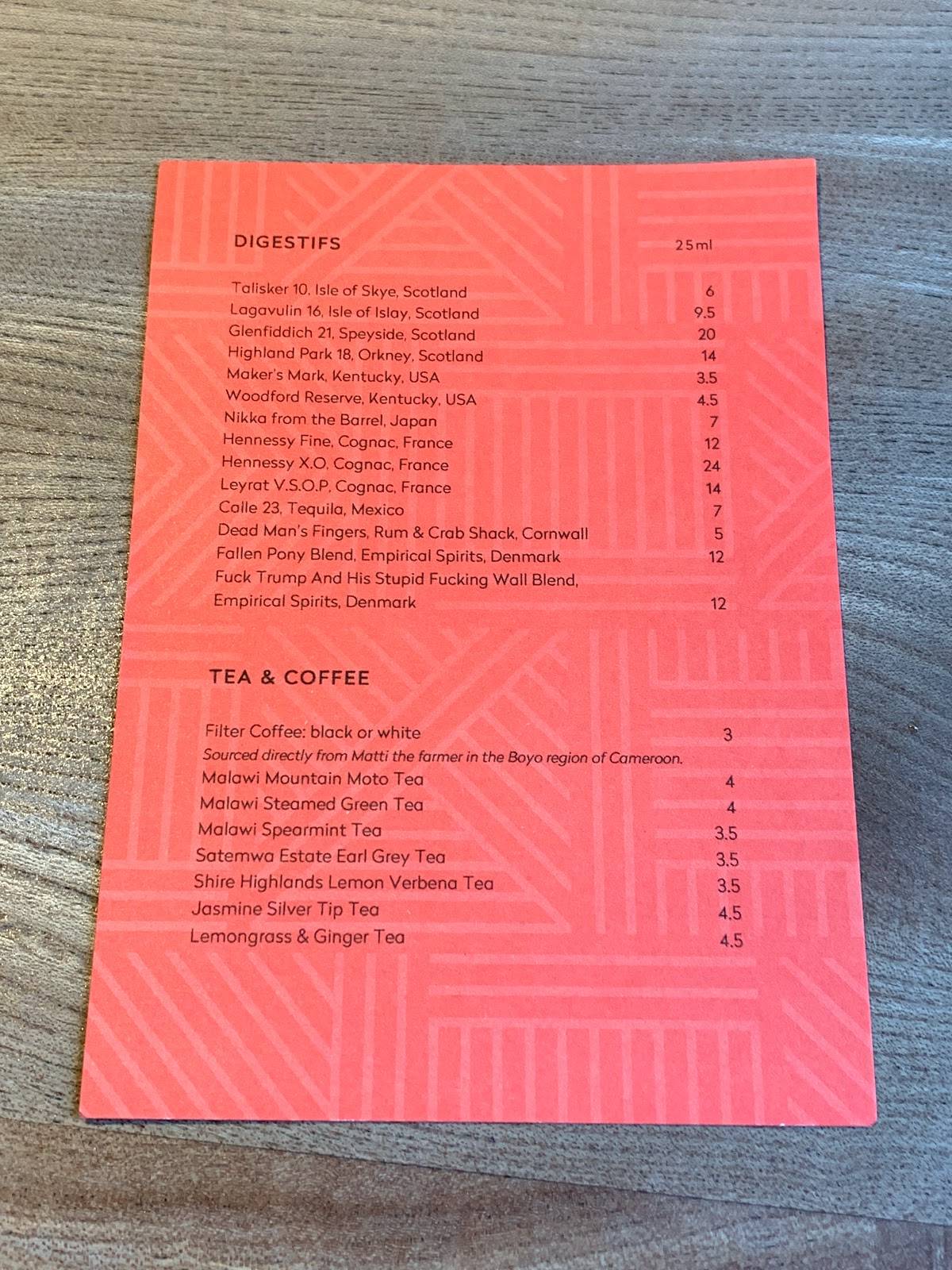 Menu at Ikoyi pub & bar, London, 180 Strand