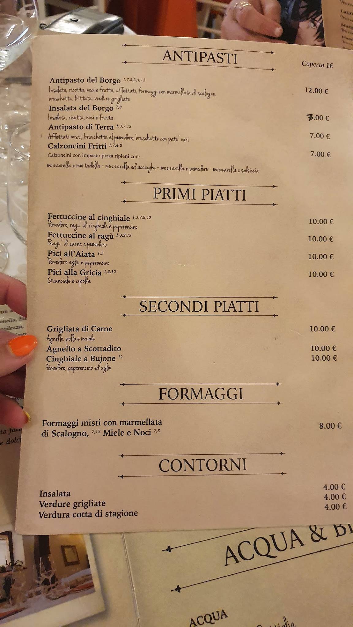 Menu au Il Borgo pizzeria, Acquapendente