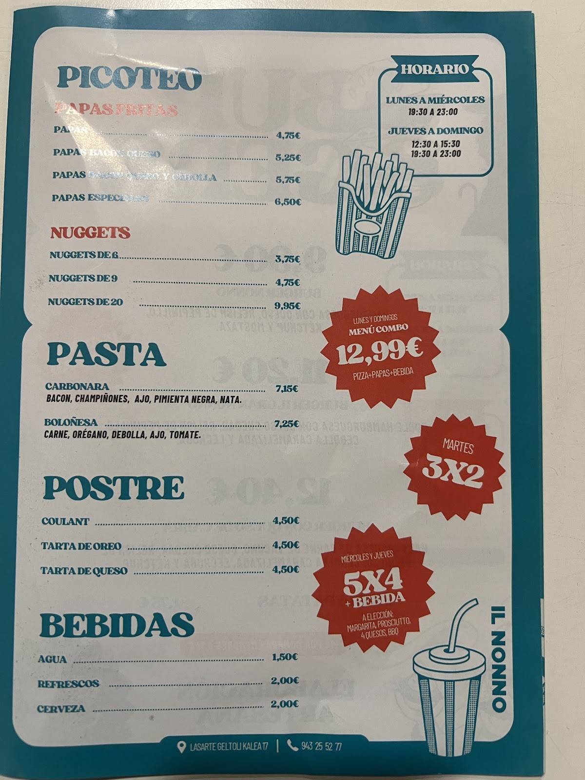 Carta del restaurante Il Nonno Circuito Lasarte, Lasarte-Oria