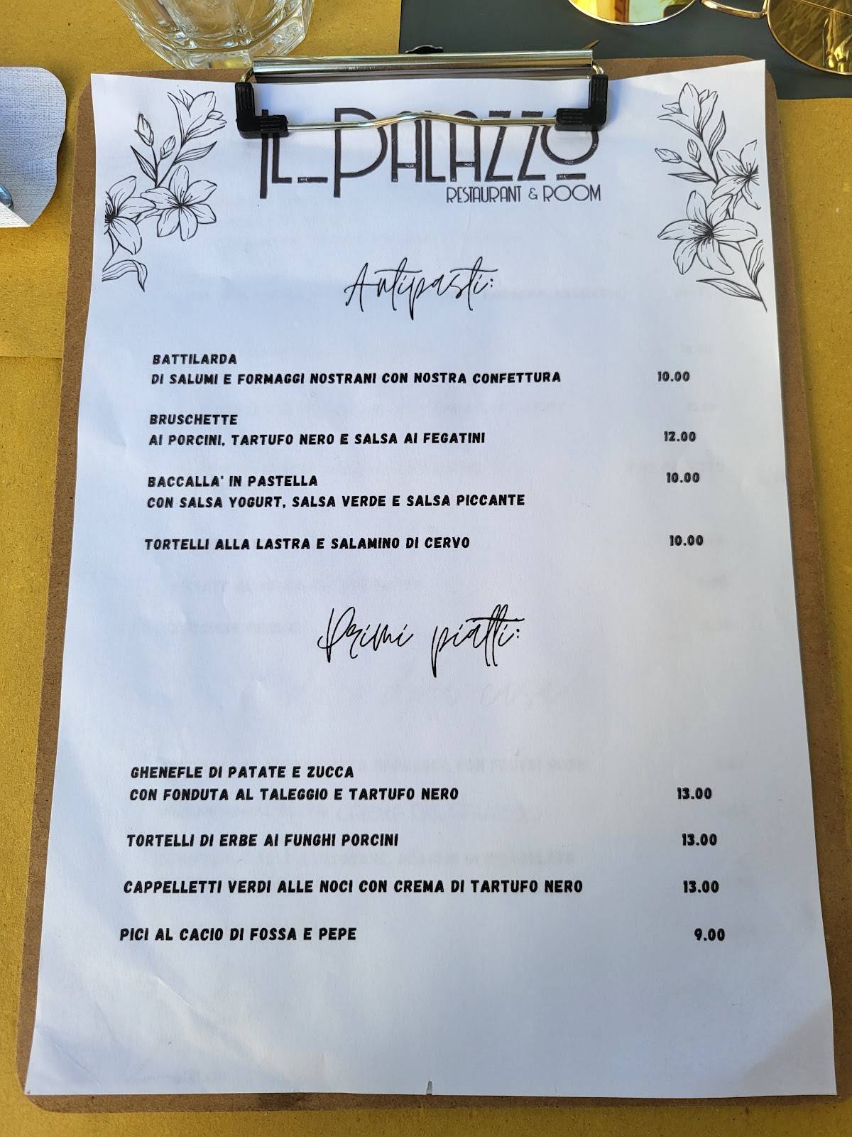 Menu da Il Palazzo di Ridracoli ristorante, Ridracoli