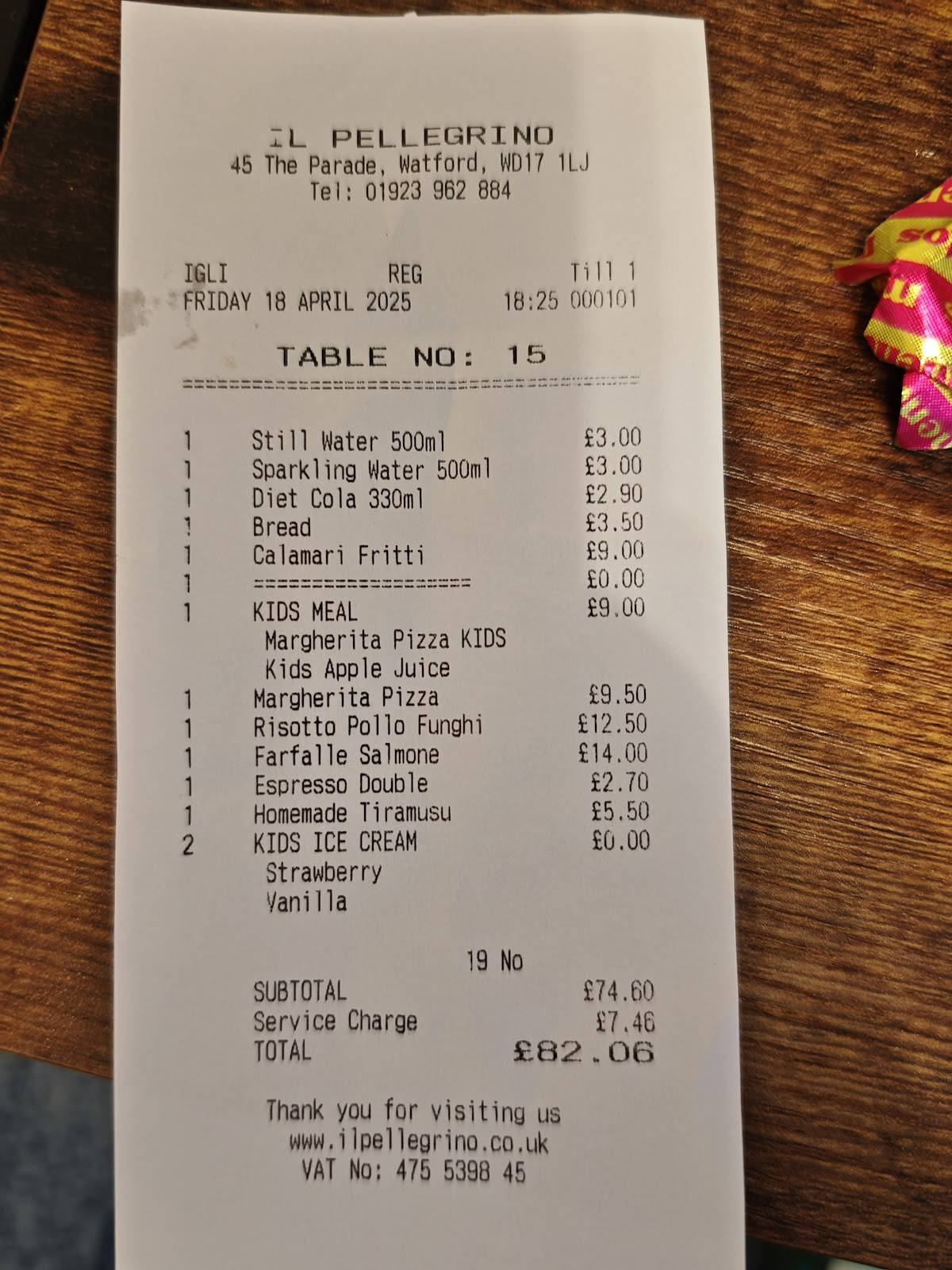 Menu at Il Pellegrino restaurant, Watford