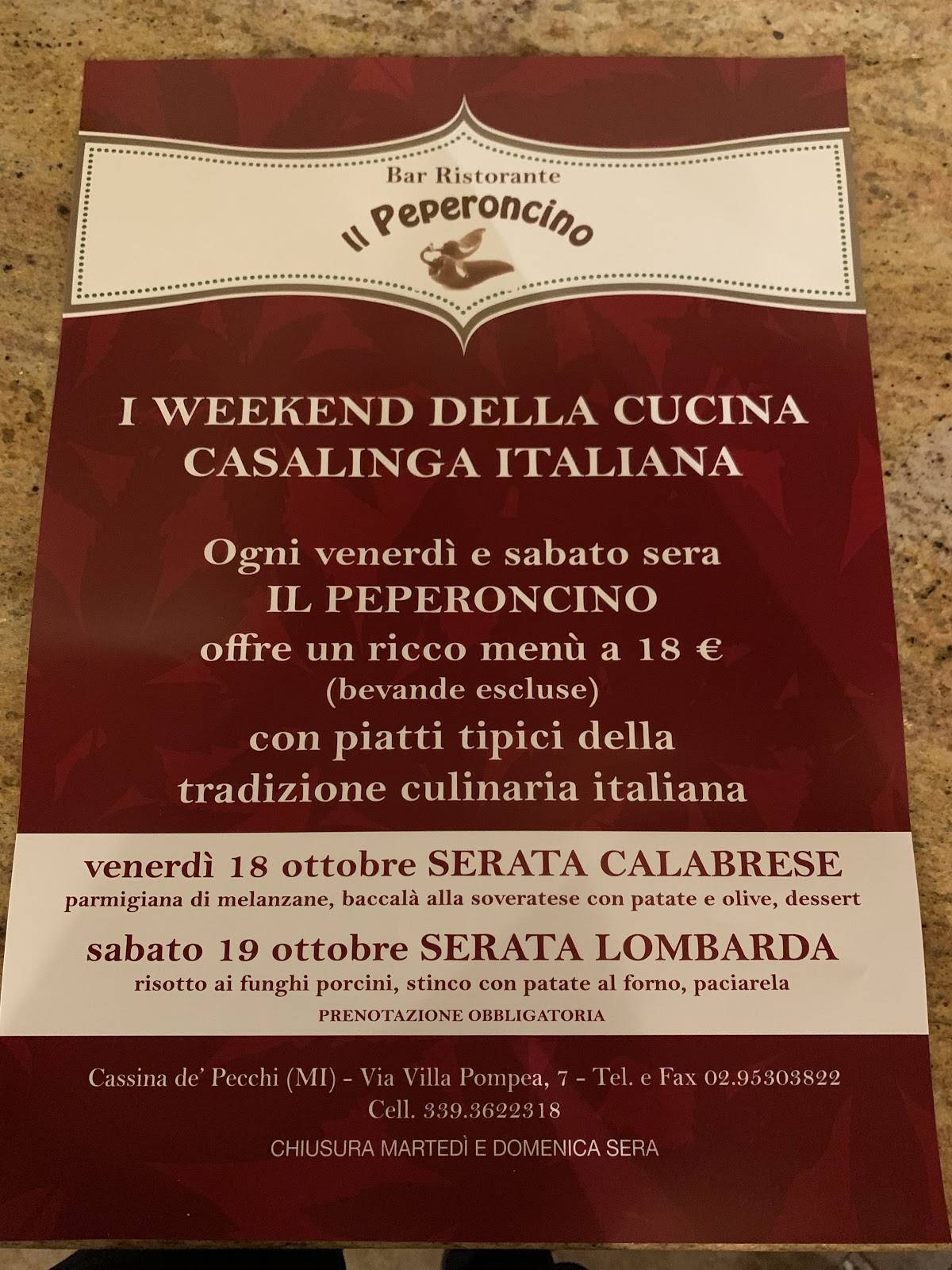 Menu da Il Peperoncino ristorante, Cassina de' Pecchi