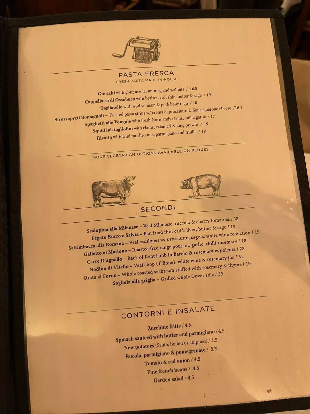 Menu at Il Portico restaurant, London