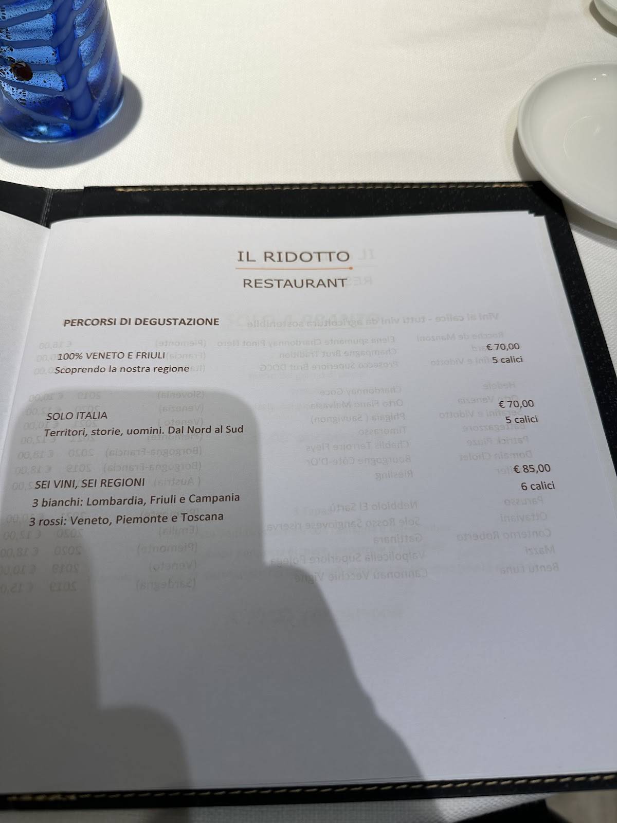 Menu at Il Ridotto Restaurant, Venice