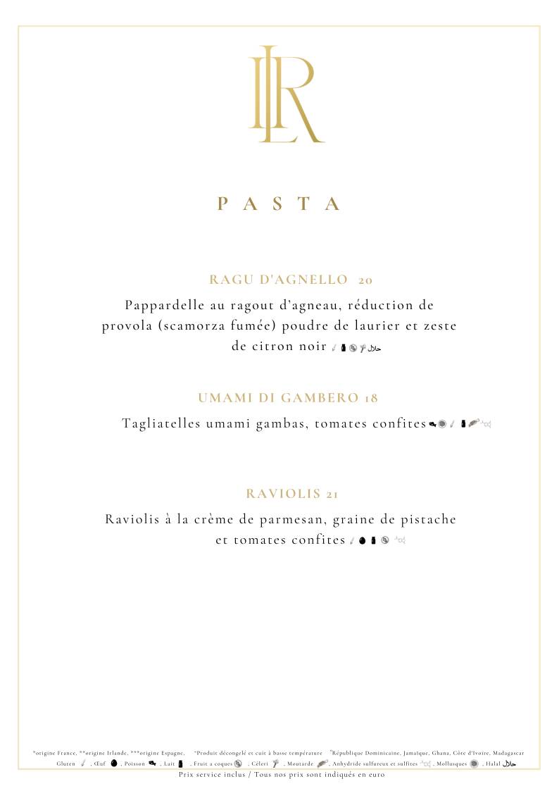 Menu au Il Rosso Paris restaurant, Paris
