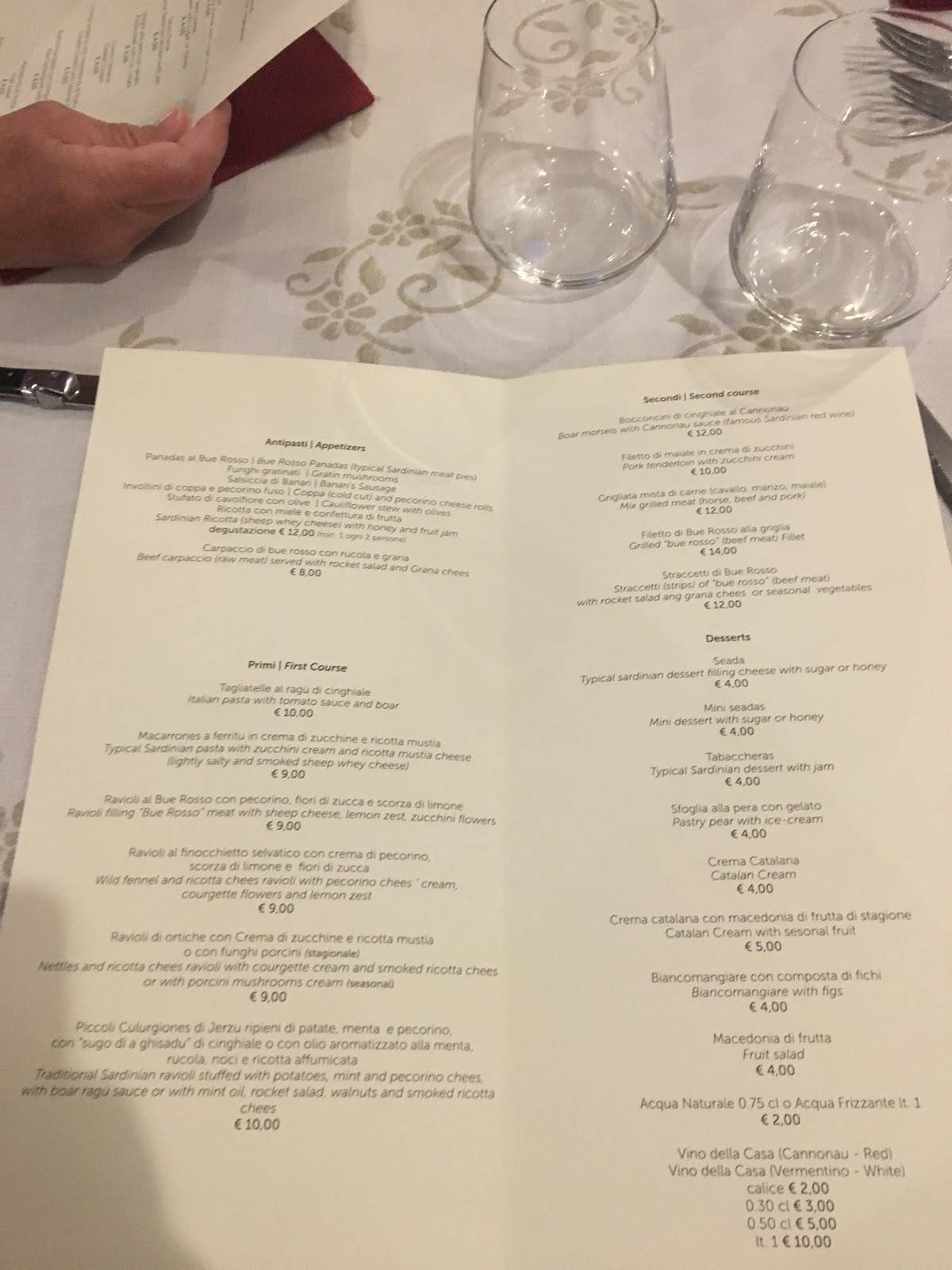 Menu da Il Vecchio Mulino ristorante, Sassari