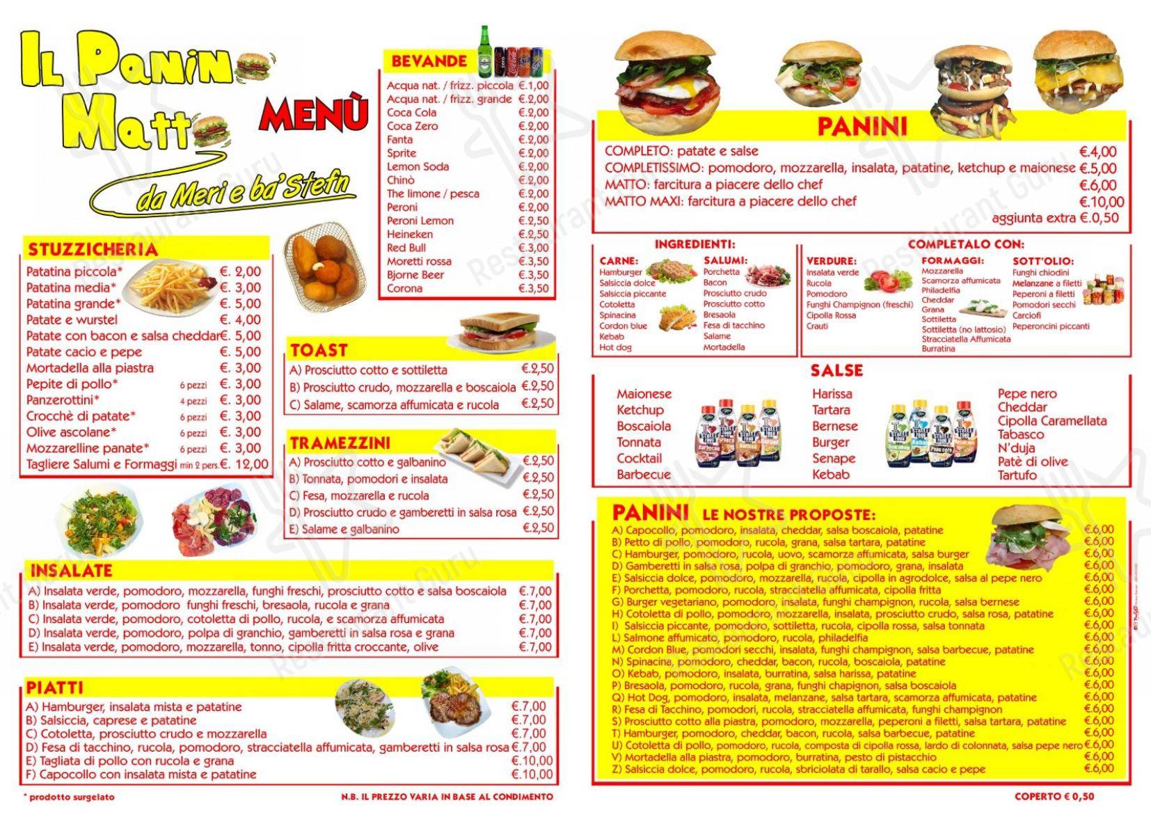 Menu da Il panino matto ristorante, Castellana Grotte