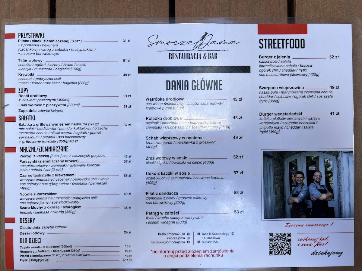 Menu at Smocza Jama restaurant, Ilawa