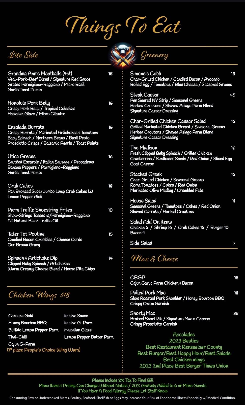 Menu at Illusive Restaurant & Bar, Rensselaer