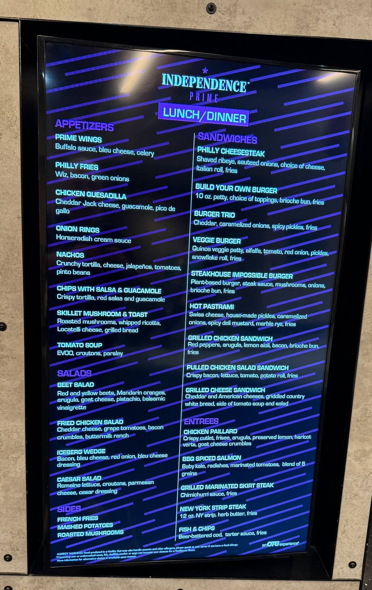 Menu at Independence Prime pub & bar, Philadelphia, Essington Ave