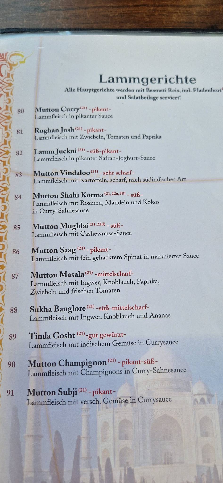 India Haus Nauen Menu