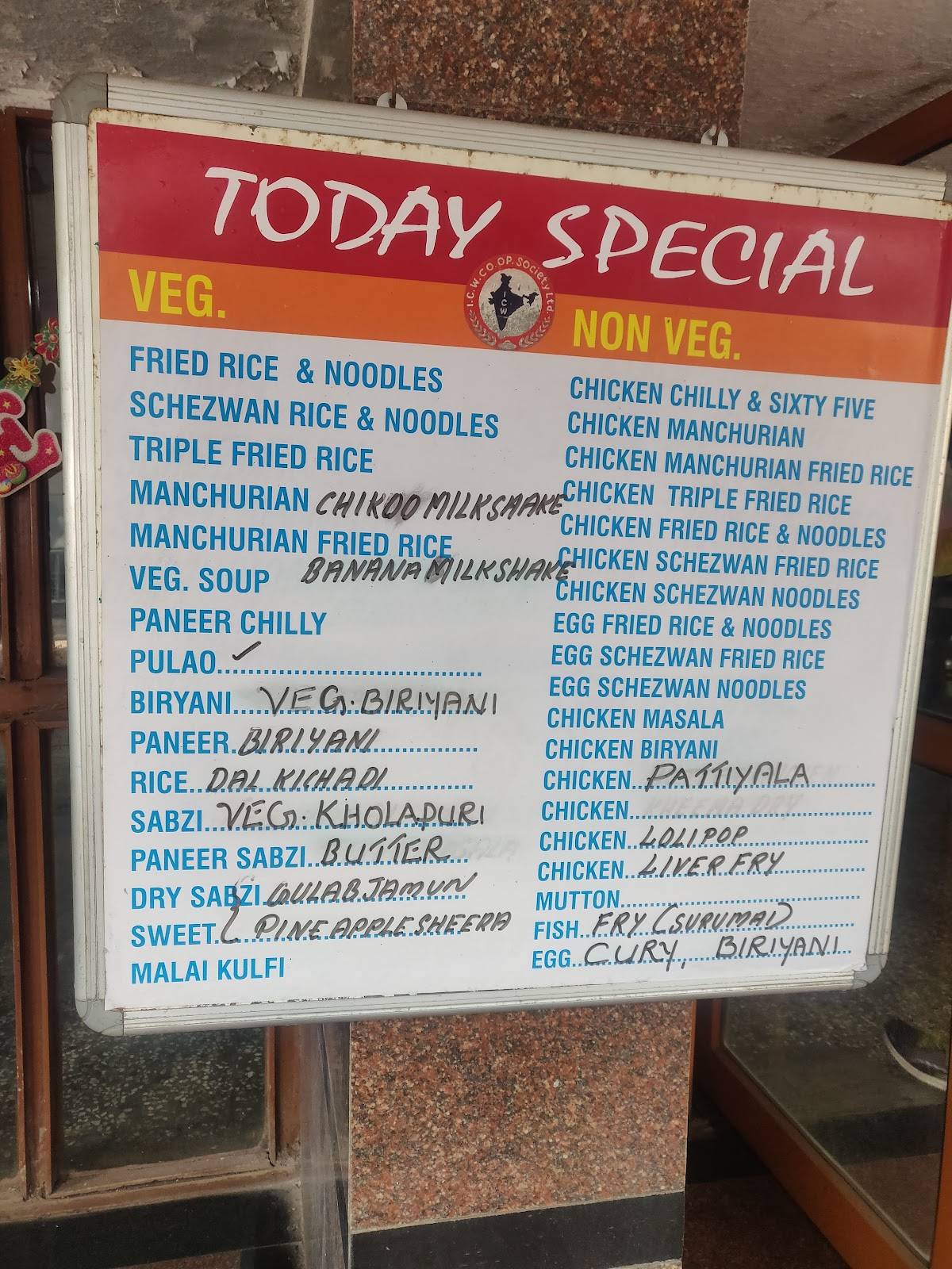Menu at Indian Coffee House ICH, Mumbai