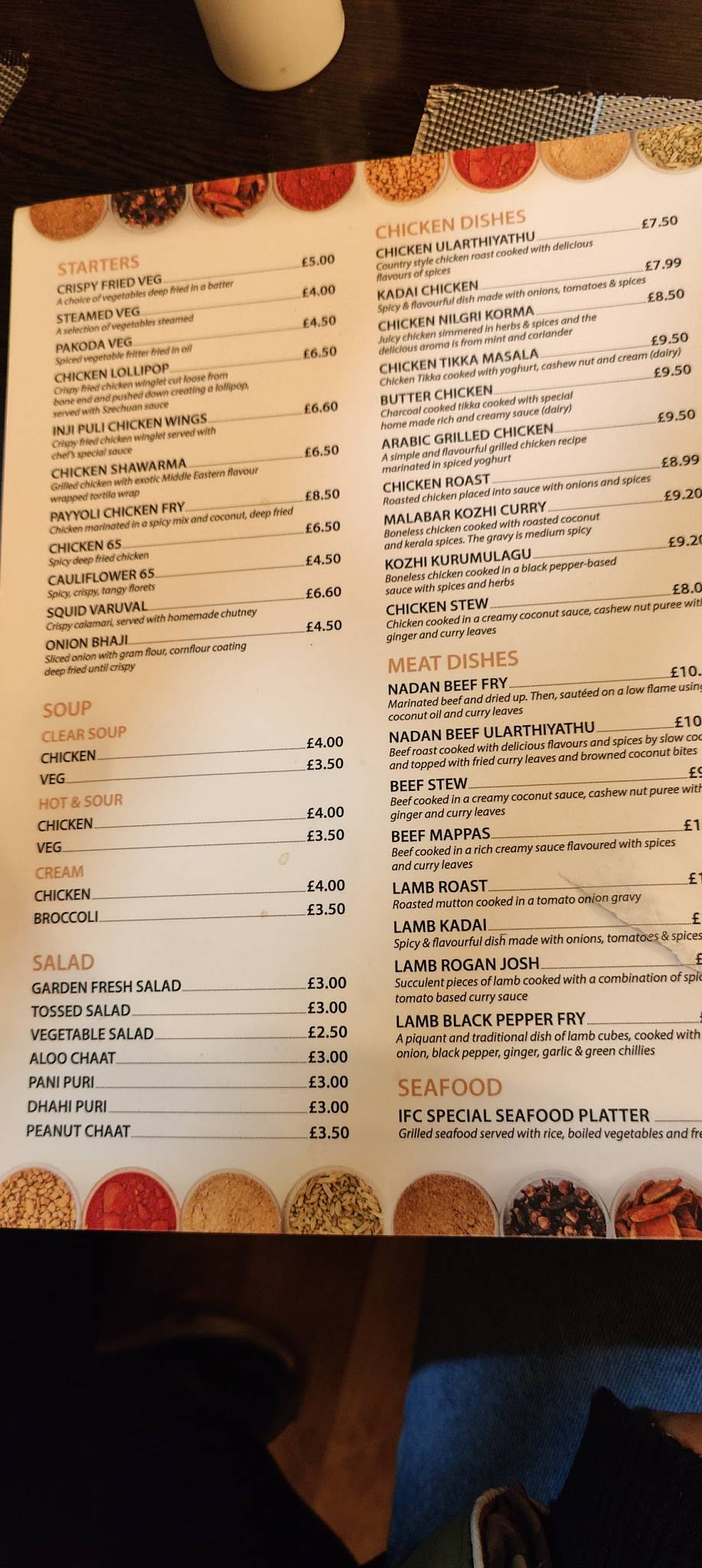 Menu at Indian Food Club (IFC), Great Yarmouth