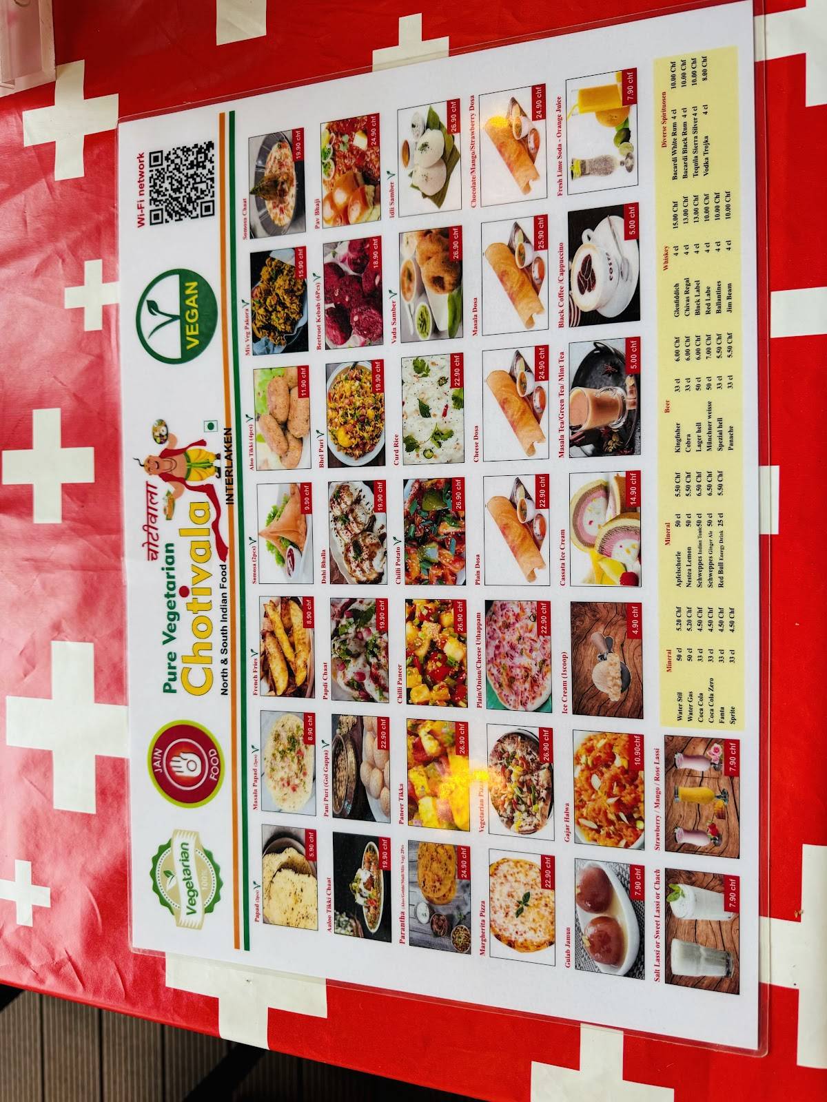 Menu at Indian Pure Vegetarian Chotivala, Interlaken