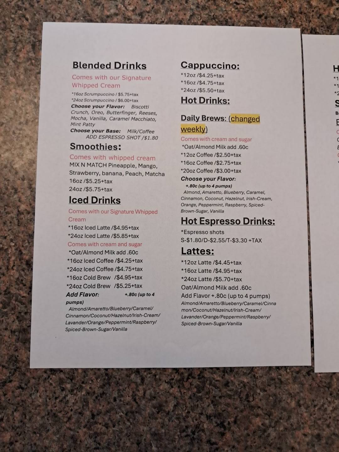 Menu at Indian River Coffee Co., Inc. cafe, Melbourne