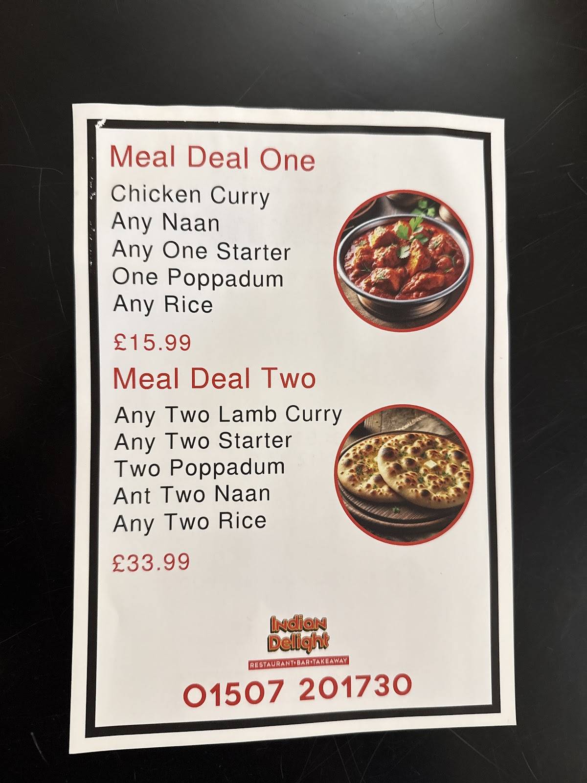 Menu at Indian delight Mablethorpe restaurant, Mablethorpe