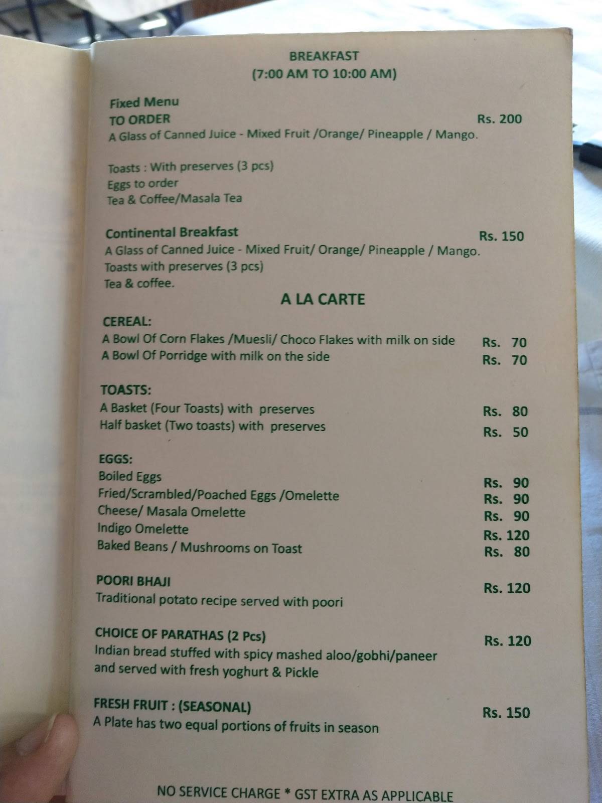 Menu at Indigo Restaurant, Jodhpur