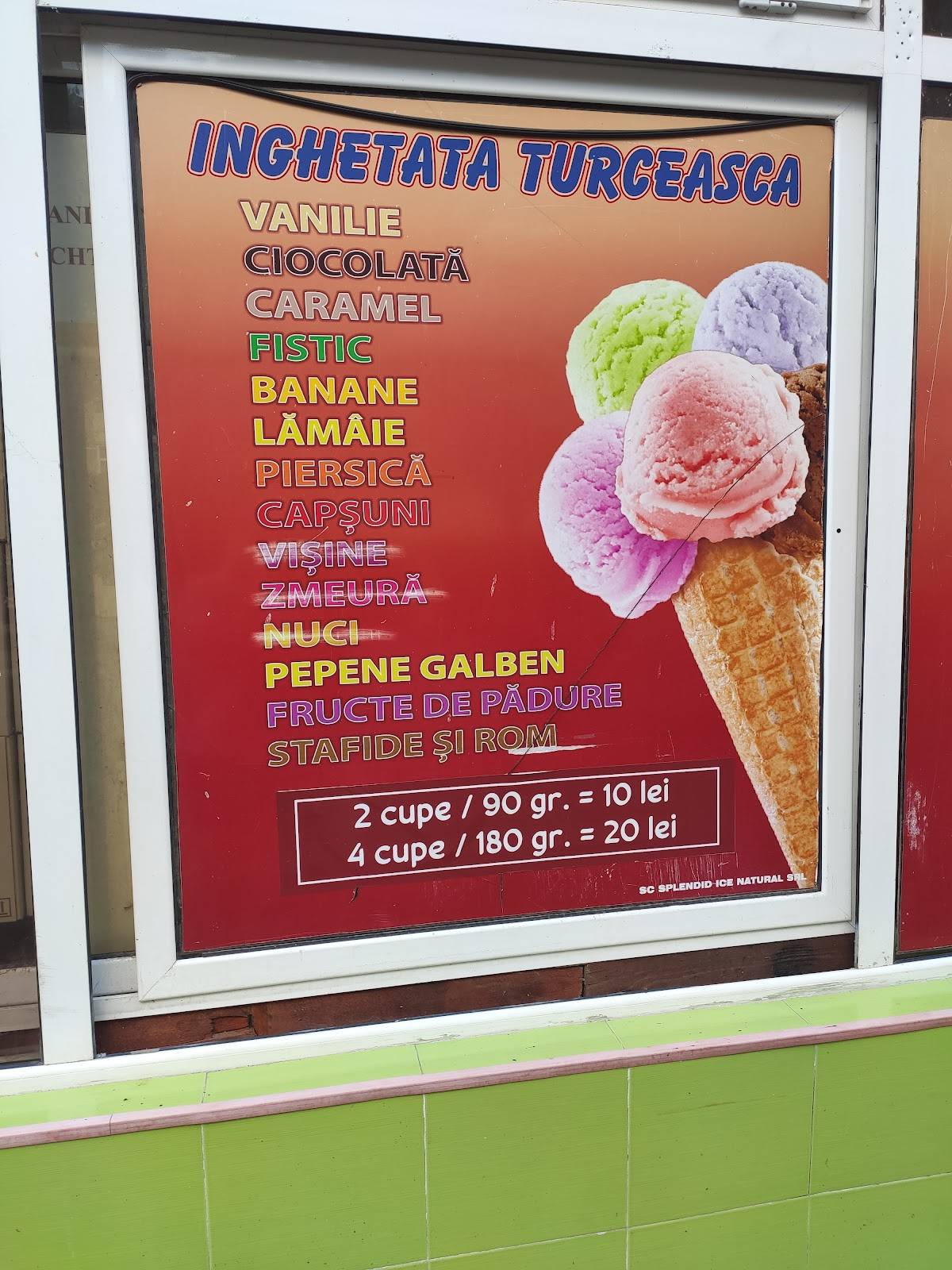 Menu at Înghețată Turcească, Mangalia
