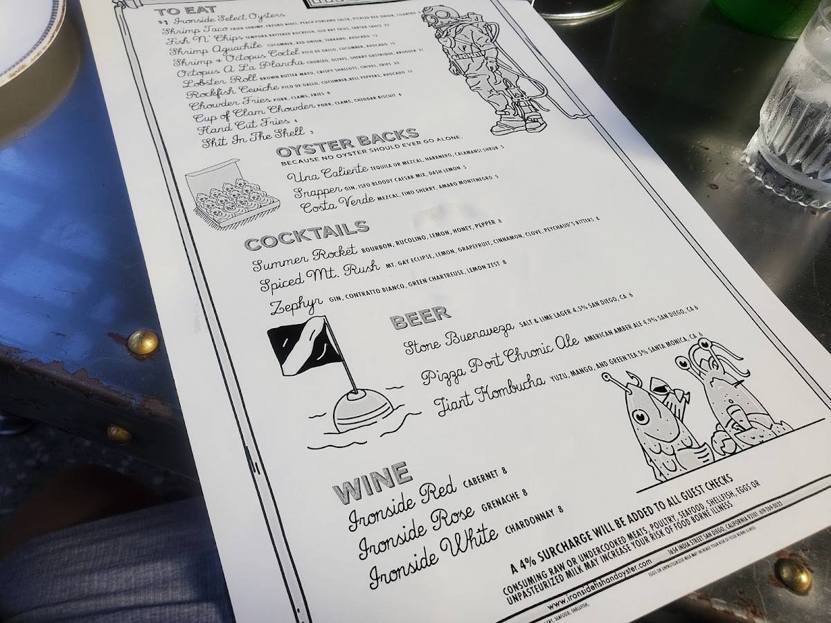 Menu at Ironside Fish & Oyster Bar, San Diego, India St