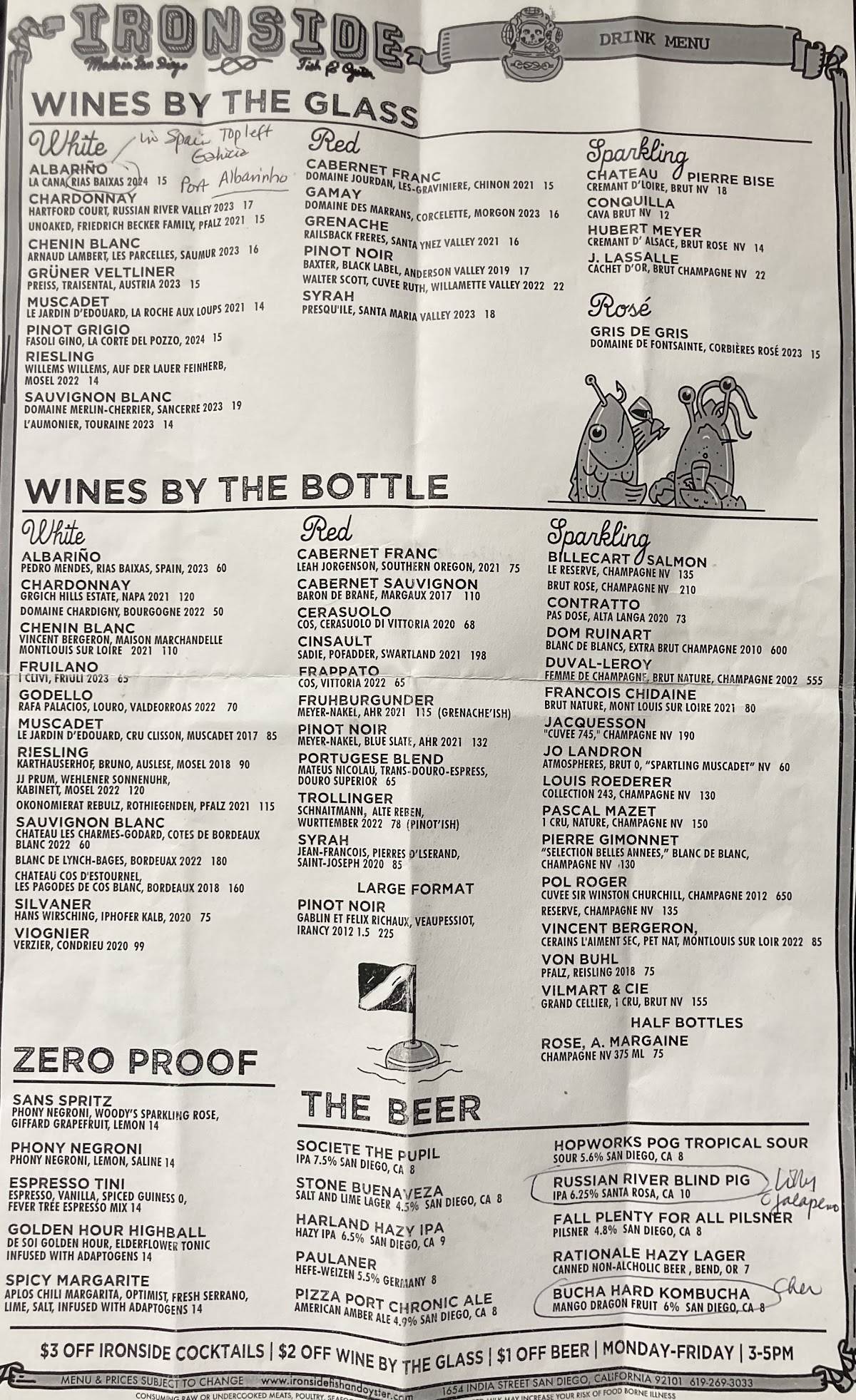 Menu at Ironside Fish & Oyster Bar, San Diego, India St