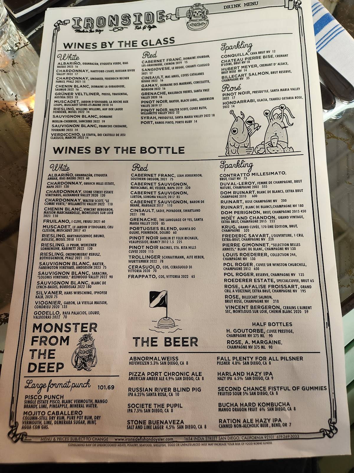 Menu at Ironside Fish & Oyster Bar, San Diego, India St