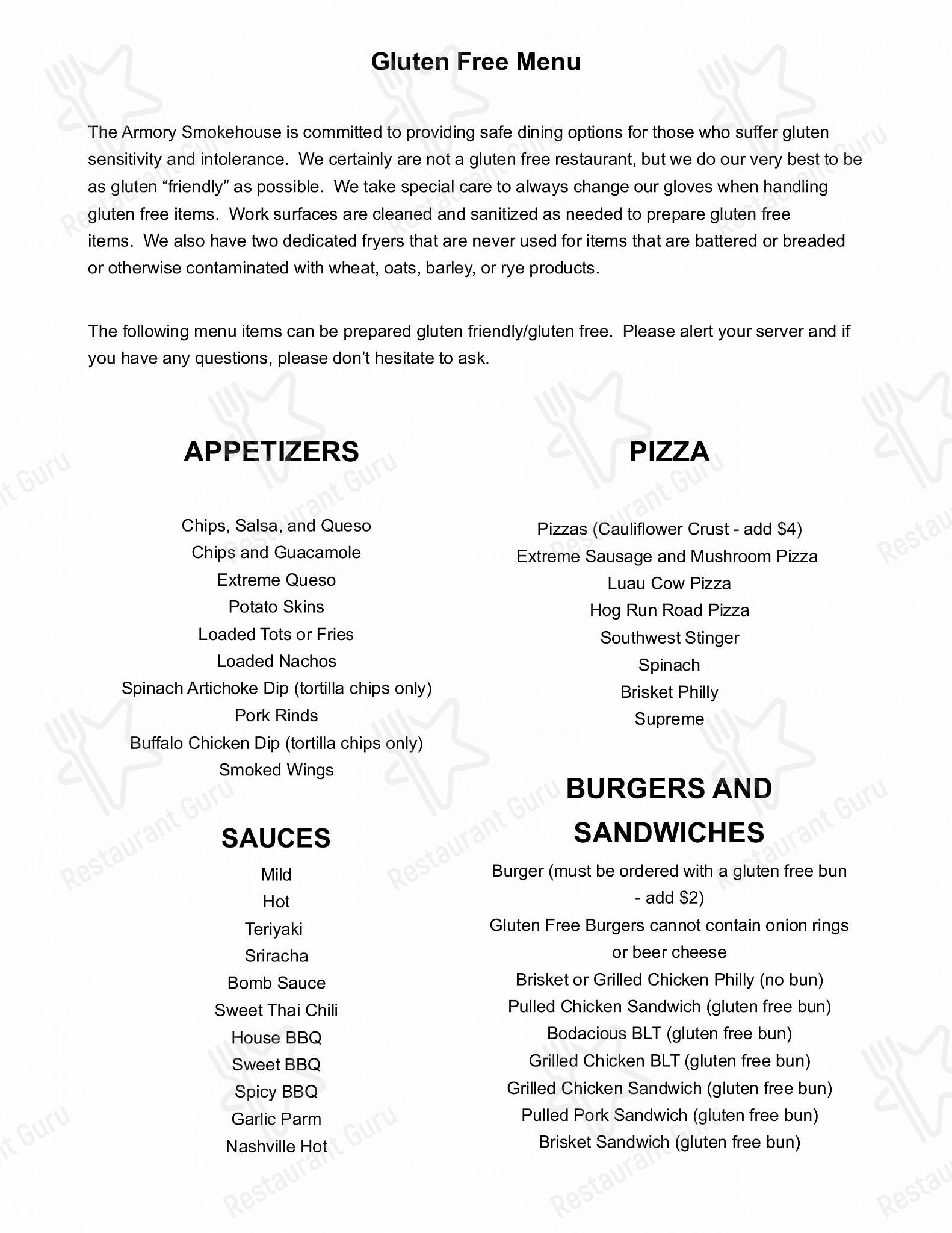 Menu at The Armory Smokehouse steakhouse, Ironton