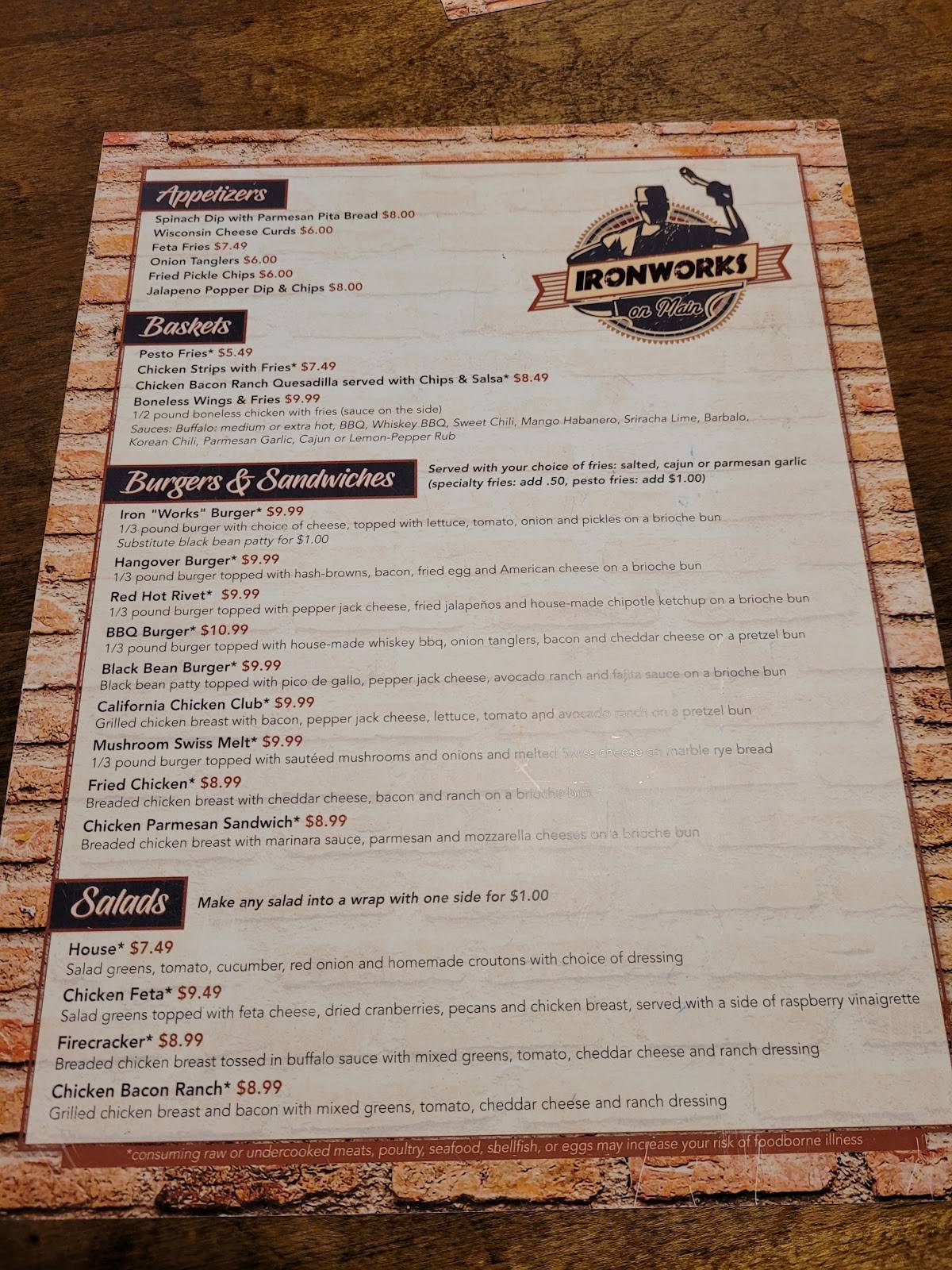 Menu at Ironworks on Main pub & bar, Marinette