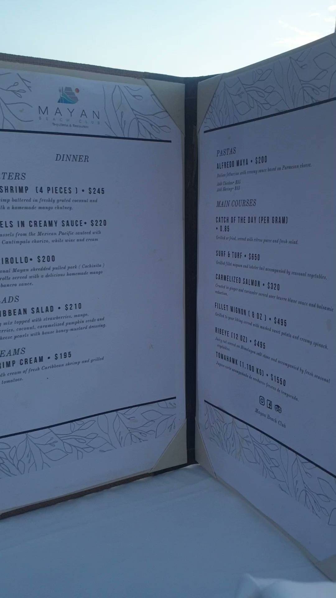 Menu at Mayan Beach Club Restaurant & Tequileria, Isla Mujeres