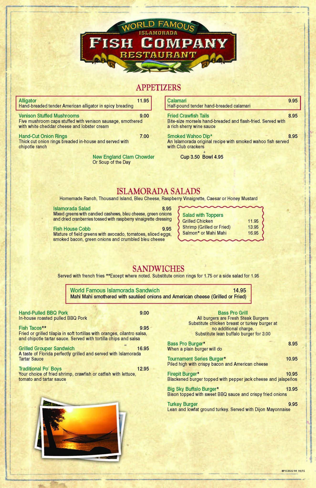 Menu at Islamorada Fish Company restaurant, Portage
