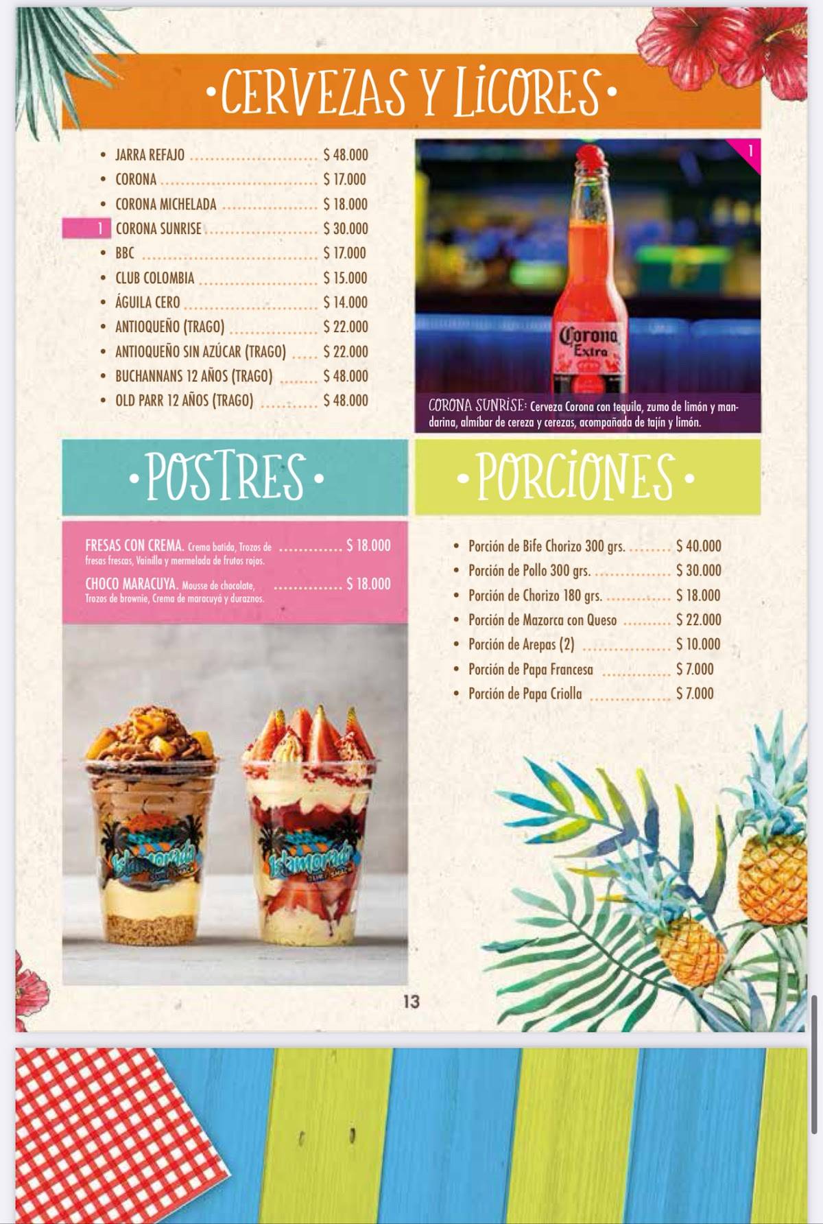 Carta de Islamorada Restaurante, Sopó